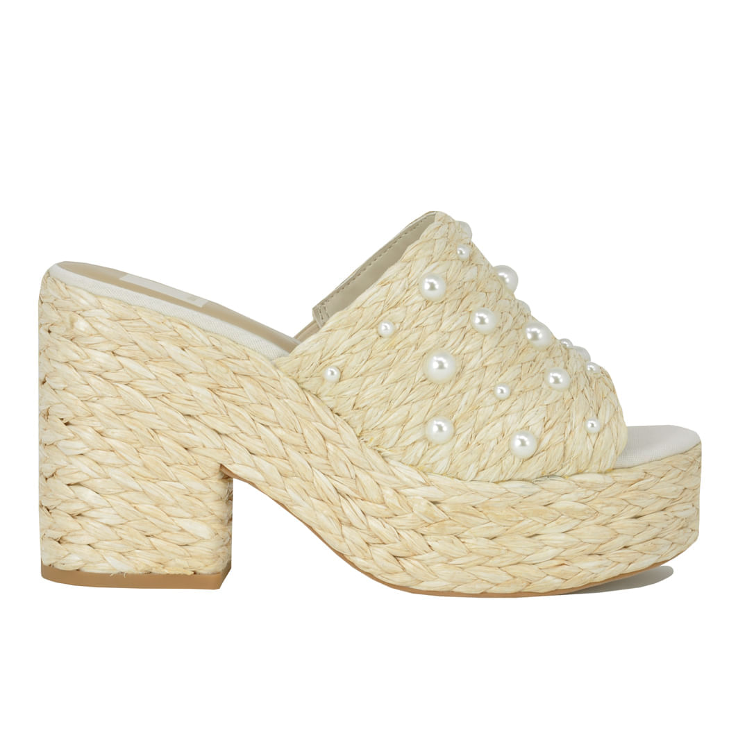 Elora Raffia Pearl Platform Slide